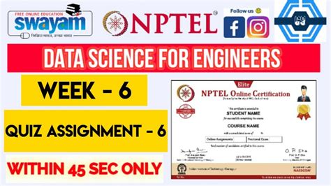 data science for engineers week 6 answers 2023 nptel youtube