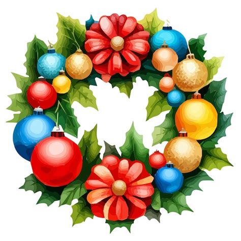 Рождественский венок ручной работы на белом фоне зеленые ветки и векторная иллюстрация декора