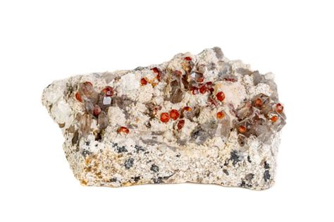 매크로 미네랄 돌 Spessartine 장석 연기가 자욱한 석 영 흰색 바탕에 0명에 대한 스톡 사진 및 기타 이미지 0명