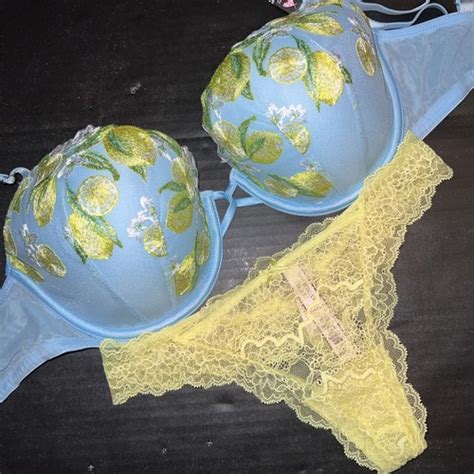 Victorias Secret 32ddd Bra Set Xs Thong Blue Yellow Lace Lemon Green Embroider Ebay