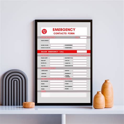 Emergency Contacts Form Editableprintable Template Etsy