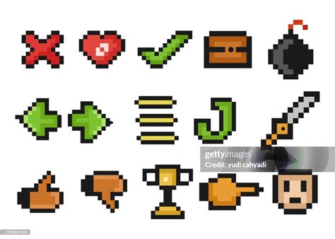 Pixel Art Retro Game Icons Set On White Background High Res Vector