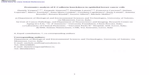 Proteomics Analysis Of E Cadherin Knockdown In Epithelial Breast Cancer