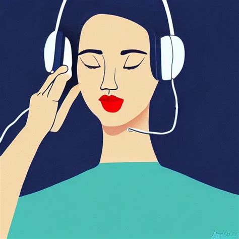 An Illustration Of A Beautiful Woman Listening To Stable Diffusion