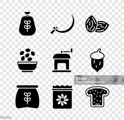 밀가루 낫 씨앗 팩 전체 씨앗 식물 빵 토스트 그릇에 씨앗과 수동 커피 분쇄기 아이콘의 가방을 설정합니다 벡터 0명에 대한 스톡 벡터 아트 및 기타 이미지 Istock