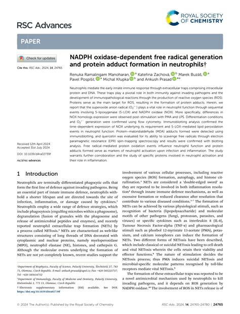 Pdf Nadph Oxidase Dependent Free Radical Generation And Protein