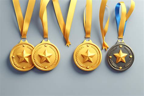 현실적인 세부적인 3d 골든 메달 빈 템플릿 모 및 1위 세트 터 일러스트레이션 프리미엄 벡터