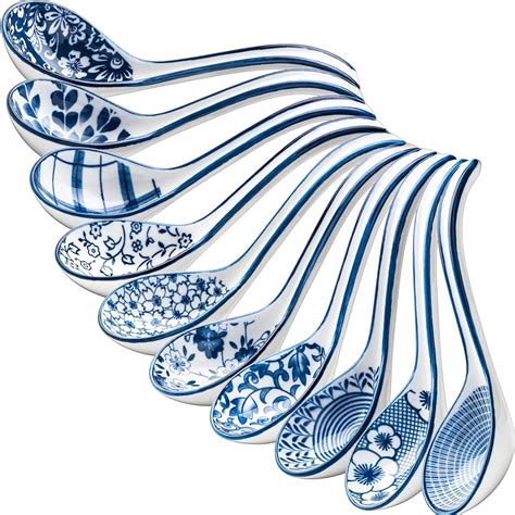 Asian Soup Spoons Set Of 10 Long Curved Handle Japanese