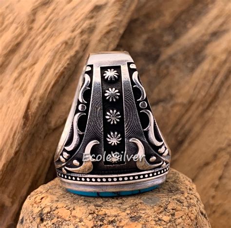 Sterling Silver Mens Ringturquoise Man Ringmens Handmade Etsy