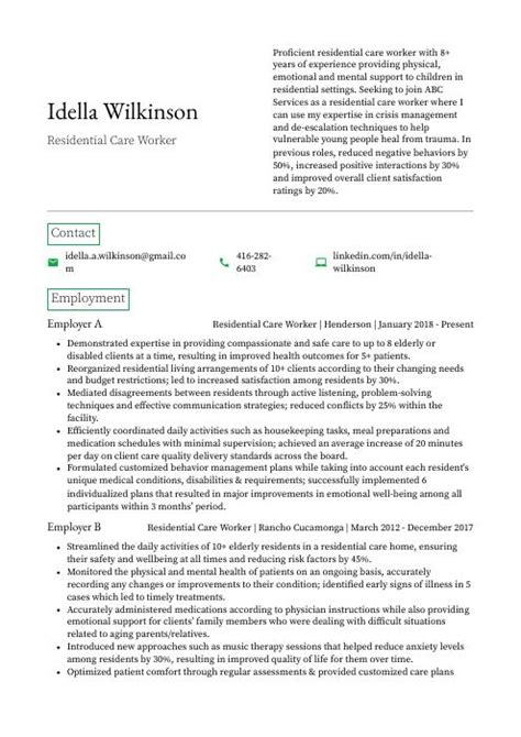 Residential Care Worker Resume Cv Example And Writing Guide