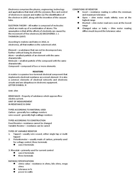 Electronics Notes Pdf Resistor Electrical Resistance And Conductance