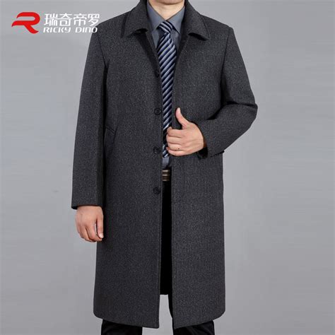2015春装中老年毛呢大衣男长款呢大衣中年妮子大衣外套尼大衣风衣瑞奇帝罗旗舰店