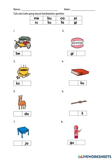 Suku Kata Kv Online Exercise For Prasekolah Pemulihan Tahap 1 1 Live