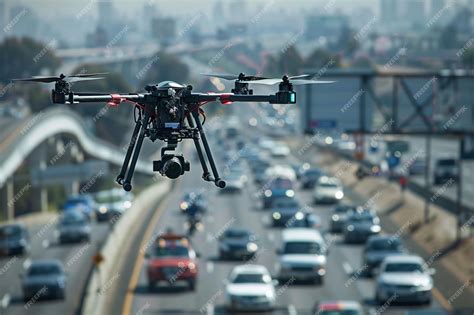 A Drone Monitoring Traffic Flow And Congestion On Generative Ai Premium Ai Generated Image