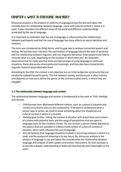 Sintesi Discourse Analysis Lingua Inglese Iii Sintesi Del Corso Di