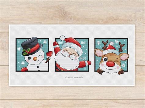 Christmas Set Cross Stitch Pattern Santa Snowman Deer Animal Etsy