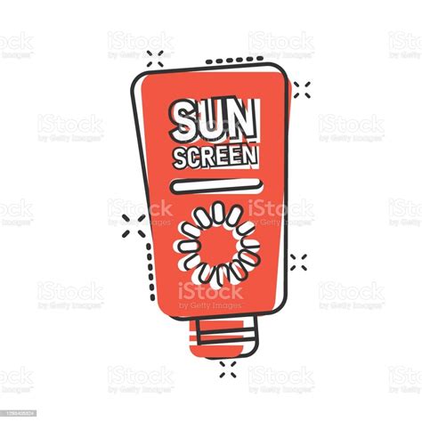 만화 스타일의 자외선 차단 아이콘 흰색 고립 된 배경에 선블록 크림 만화 벡터 일러스트레이션 Spf 케어 스플래시 효과 비즈니스