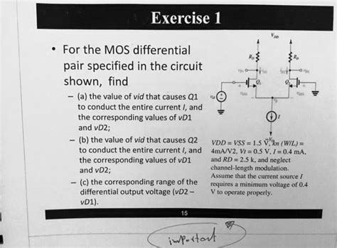 SOLVED For The MOS Differential Pair Specified In The Circuit Shown