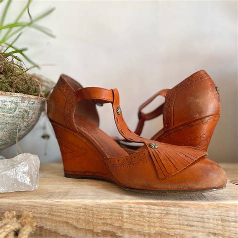 Vintage Tan Wedge Sandals Jolly Brown