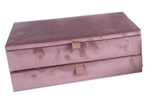Boite à Bijoux en velours rose et bois compartimentée et avec tiroir