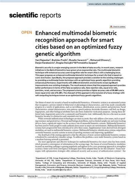 Enhanced Multimodal Biometric Recognition Approach Pdf Biometrics Sensitivity And Specificity