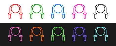 흑백 배경에 격리 된 세트 줄 점프 로프 아이콘 로프건너뛰기 스포츠 장비 벡터 건강한 생활방식에 대한 스톡 벡터 아트 및 기타 이미지 건강한 생활방식 검은색