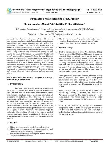 Irjet Predictive Maintenance Of Dc Motor Pdf