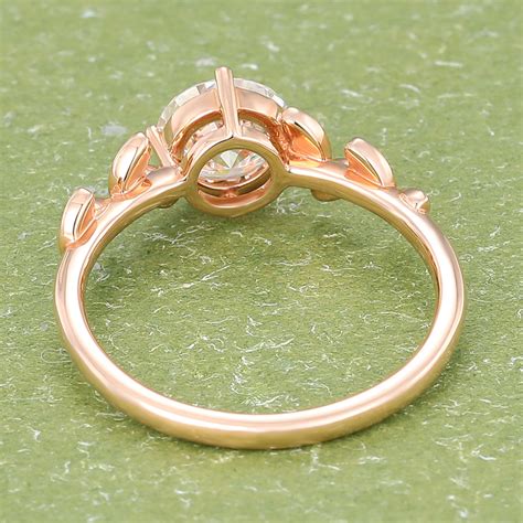 Unique 14k Rose Gold Moissanite Engagement Ring Vintage Leaf Wedding
