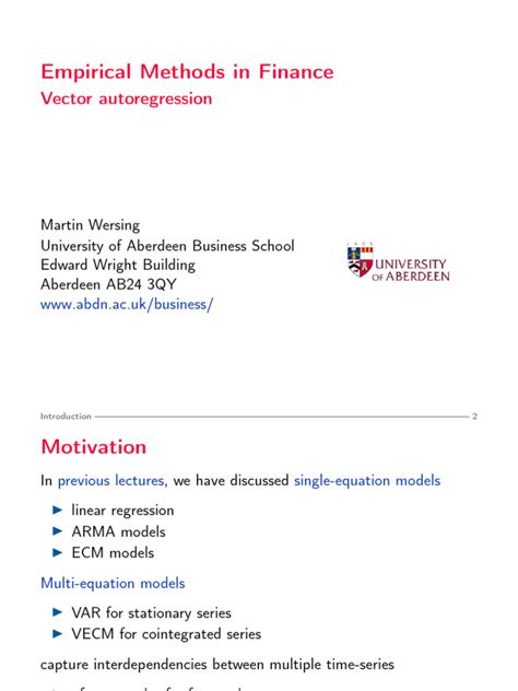 Fi4003 Lec Vector Autoregression Pdf Vector Autoregression