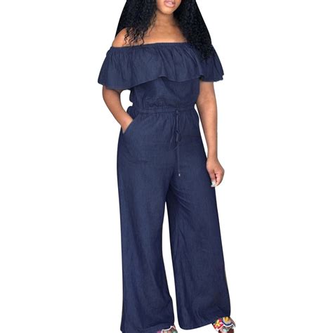 Manxivoo Denim Jumpsuit For Women Jumpsuits Off Shoulder Look Playsuits