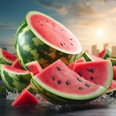 Premium Photo Splashed Watermelon In Summer Background