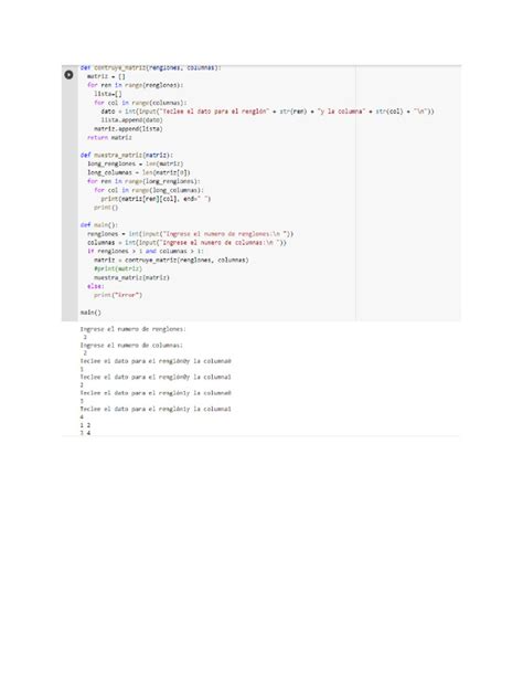 Evidencia Actclase 18 Construcción De Programas Que Utilizan Matrices Como Listas De Listas Pdf
