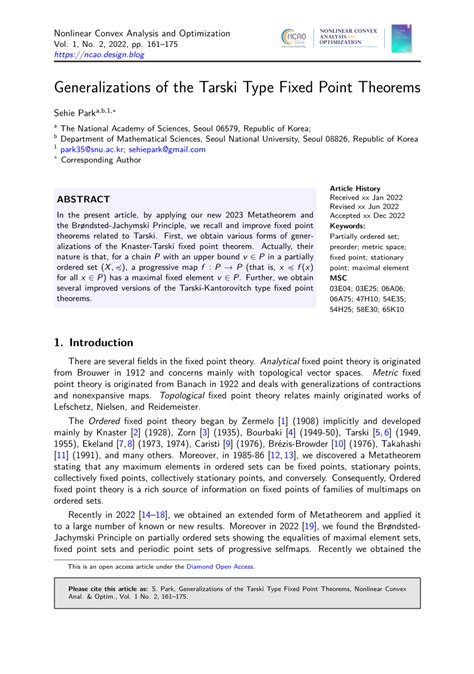 PDF Generalizations Of The Tarski Type Fixed Point Theorems