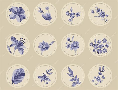 인스타그램 하이라이트 스토리 아이콘 커버 세트 스티커 아이콘 프린트 가능한 플로럴 식물원소 세트 프리미엄 벡터