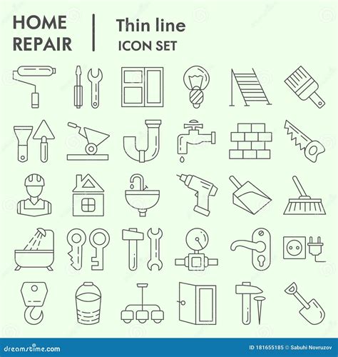 Home Repair Thin Line Icon Set Renovation Symbols Set Collection Or Vector Sketches