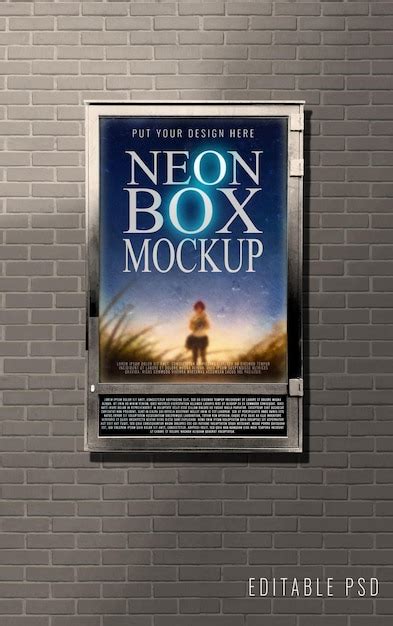 Premium Psd Poster Inside Of Metal Box On The Wall With Editable Psd File