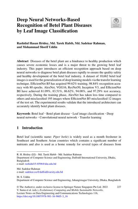 Pdf Deep Neural Networks Based Recognition Of Betel Plant Diseases By Leaf Image Classification