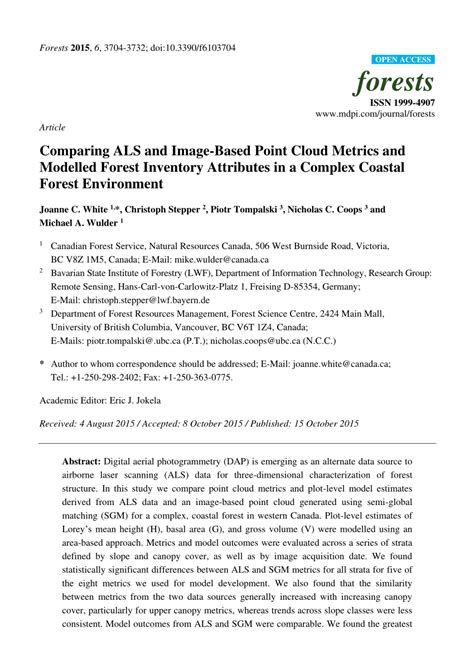 Pdf Comparing Als And Image Based Point Cloud Metrics And Modelled Forest Inventory Attributes