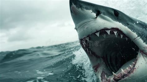 A Great White Shark S Jaw Open Underwater Stock Illustration