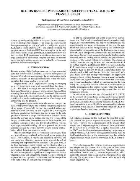Pdf Region Based Compression Of Multispectral Images By Classified Klt