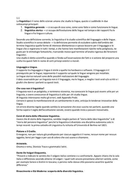 Appunti Di Glottologia E Linguistica Dal Libro La Linguistica Di