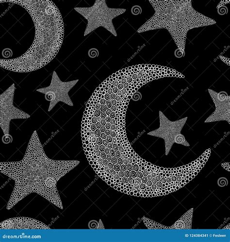Картина луны и звезды Doodle безшовная Черно белое Backgroun