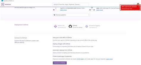 【heroku】githubのリポジトリから新しいアプリをデプロイするときに「item Could Not Be Retrieved Internal Server Error」が出た場合