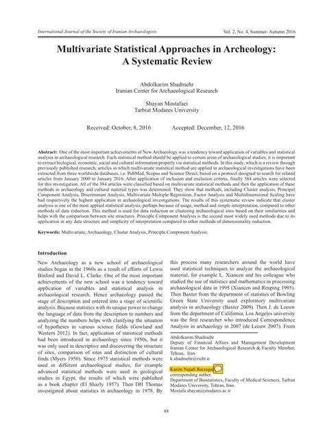 Pdf Multivariate Statistical Approaches In Archeology A Systematic