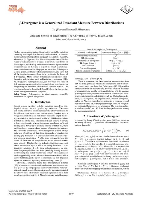 Pdf F Divergence Is A Generalized Invariant Measure Between Distributions