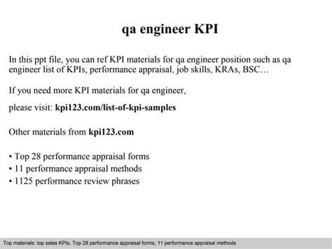 Qa Engineer Kpi Ppt