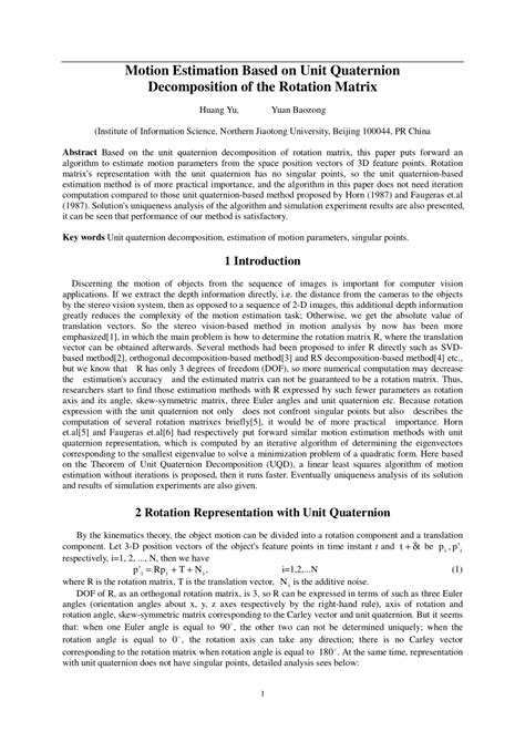 pdf an algorithm of motion estimation based on unit quaternion