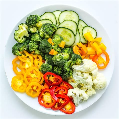 A Plate Of Vegetables And Fruits And Vegetables On A White Background