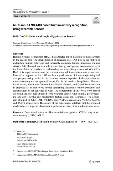 Pdf Multi Input Cnn Gru Based Human Activity Recognition Using Wearable Sensors