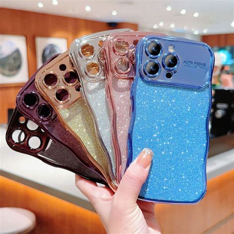 아이폰 15 14 13 12 11 프로 맥스 글리터 반짝이 필름 웨이브 물결 투명 실리콘 범퍼 케이스